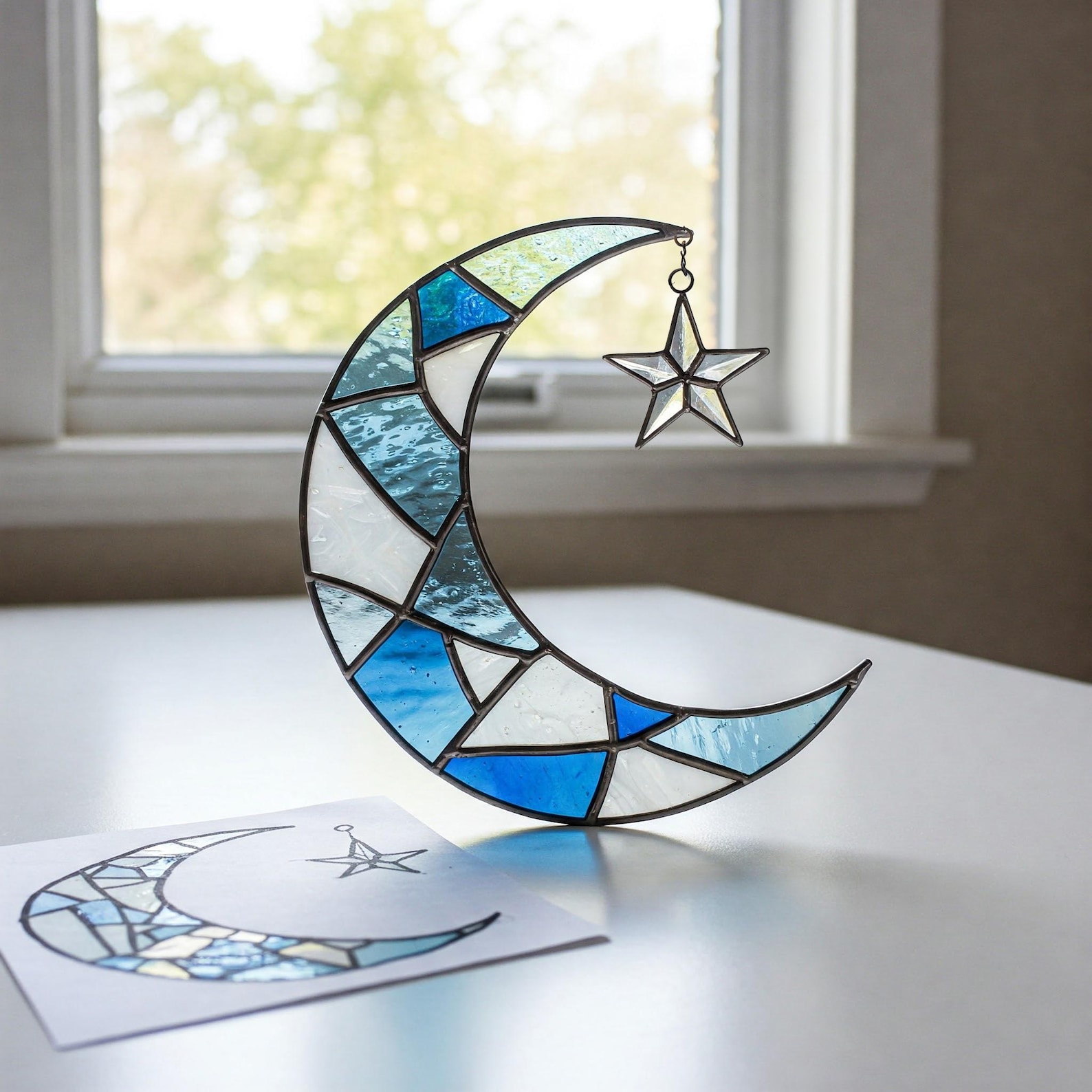 Crescent Moon Stained Glass Pattern, Crescent Moon Glass Suncatcher ...
