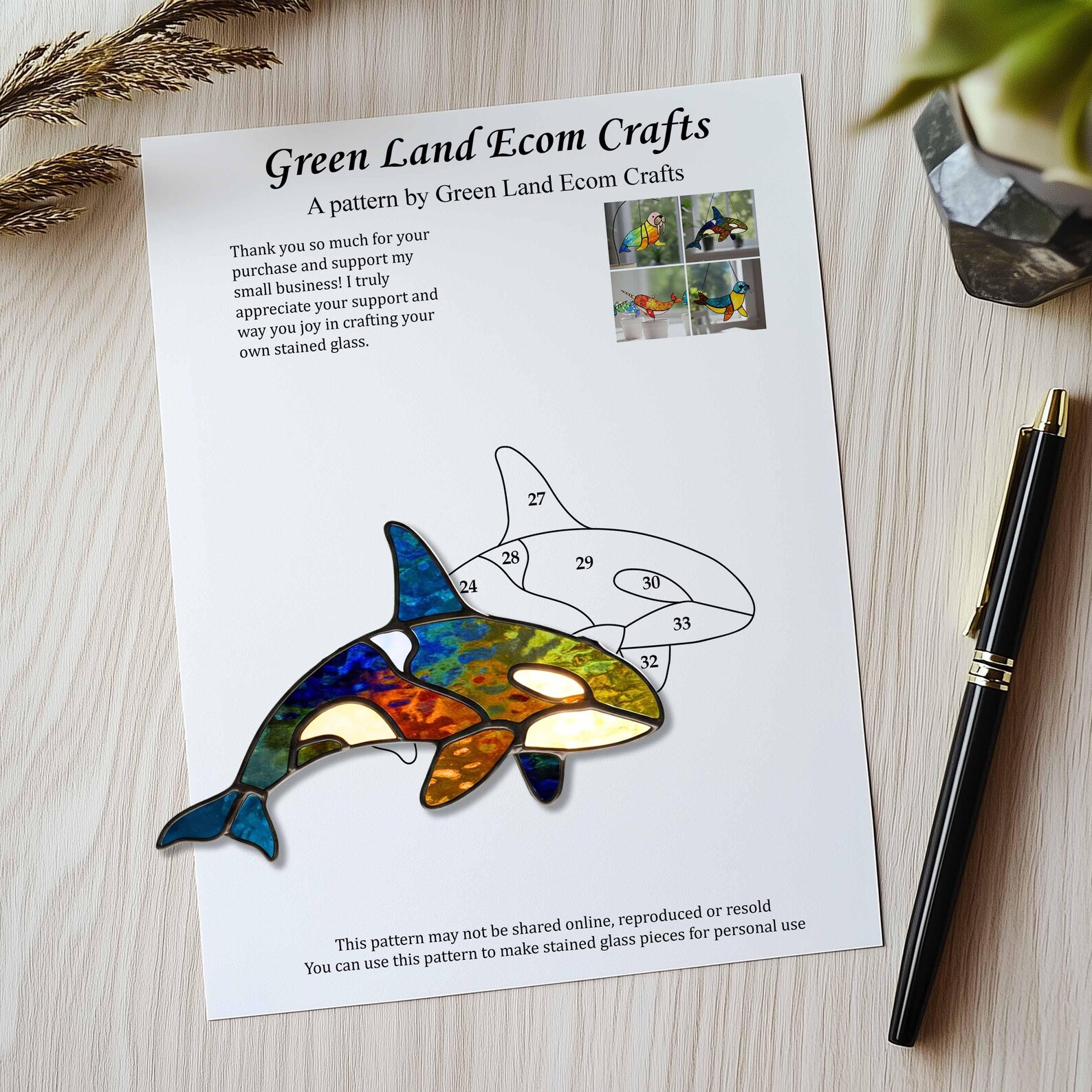 Orca Whale Stained Glass Pattern Digital Download, Killerwhale ...