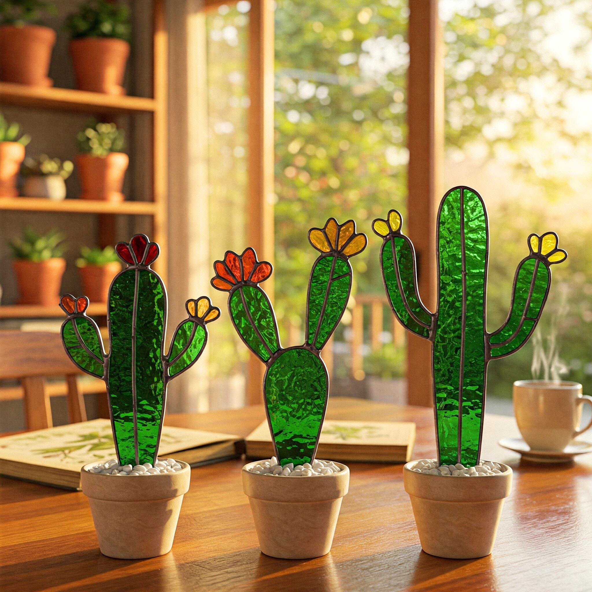 Stained Glass Cactus Digital Download, Cactus Trio in Pots With ...