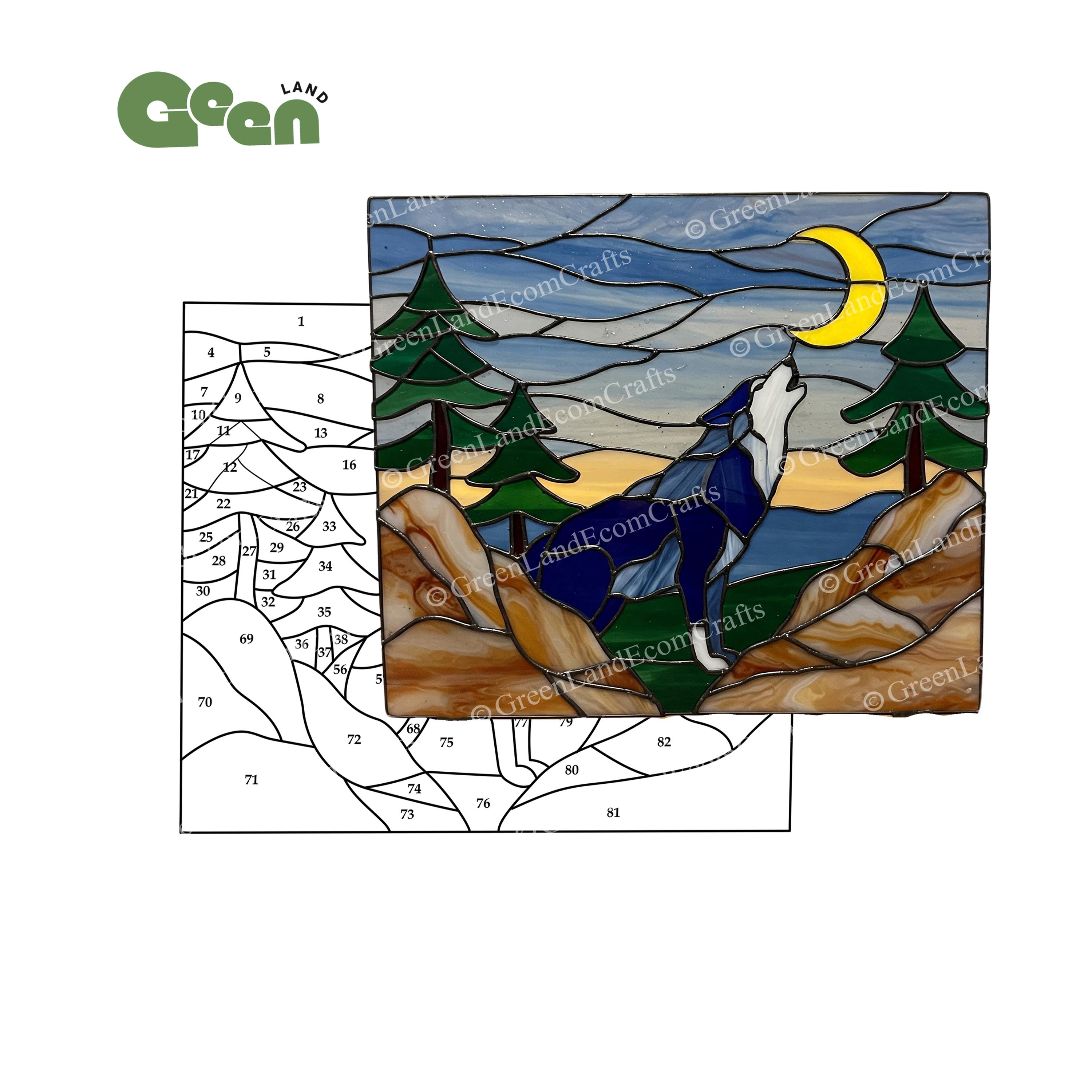 Wolf Stained Glass Pattern, Moonlight and Mountain Glass Suncatcher ...