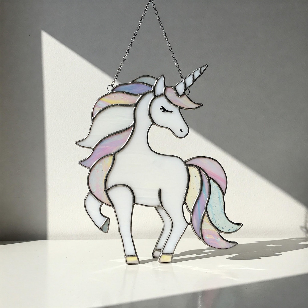 Unicorn Stained Glass Pattern, Unicorn Suncatcher Glass Pattern, Modern ...