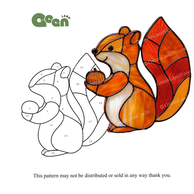 Squirrel and Acorn Stained Glass Pattern Digital Download, Cute Autumn ...