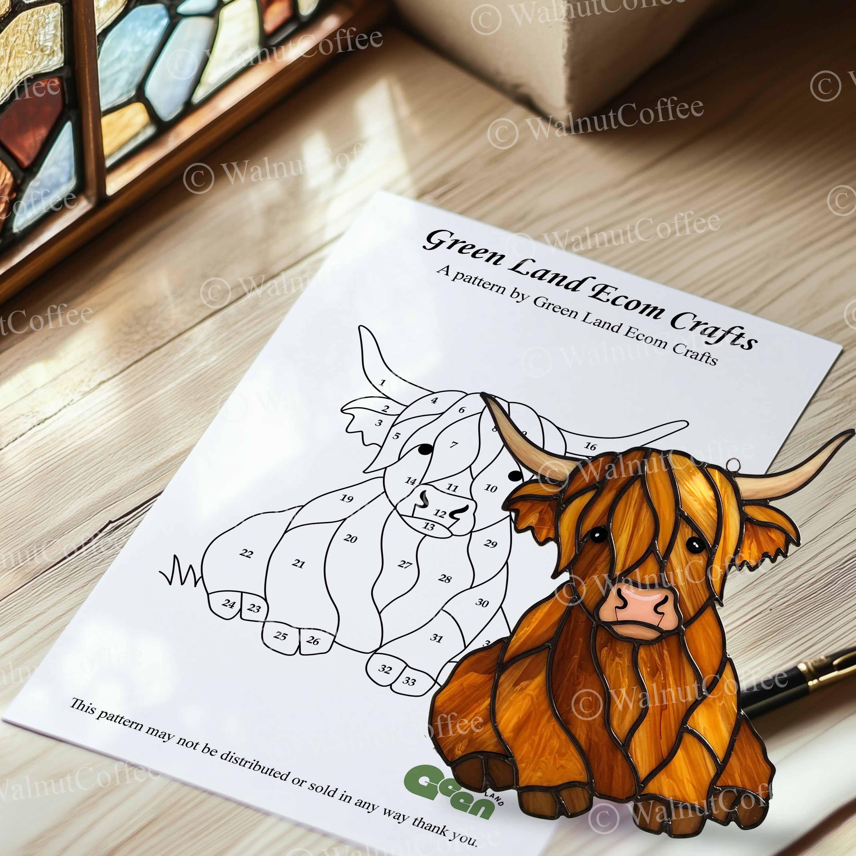 Highland Cow Stained Glass Pattern Digital Download, Highland Cow Glass ...