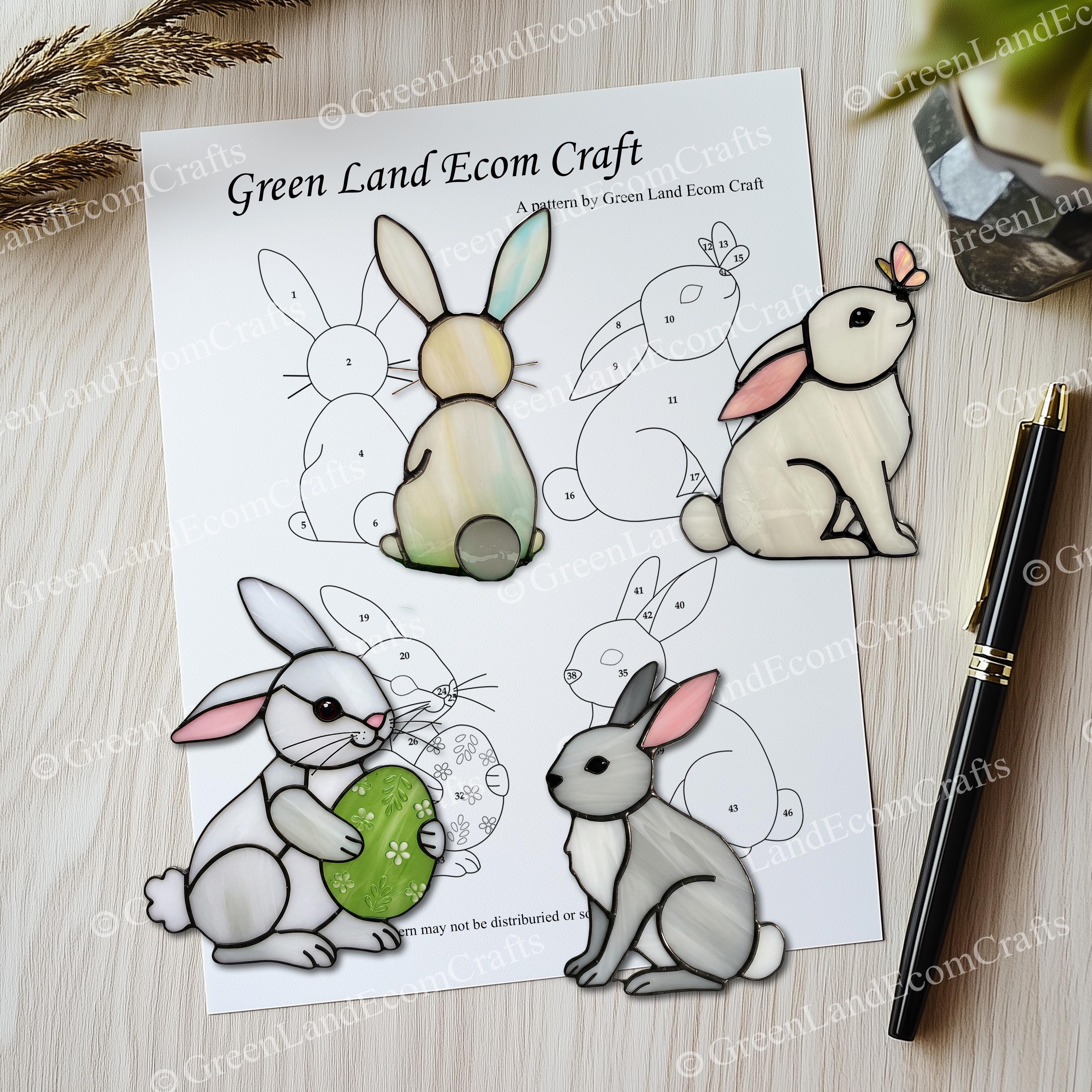 Stained Glass Easter's Day Bunny and Eggs Pattern Bundle, Bunny Easter ...