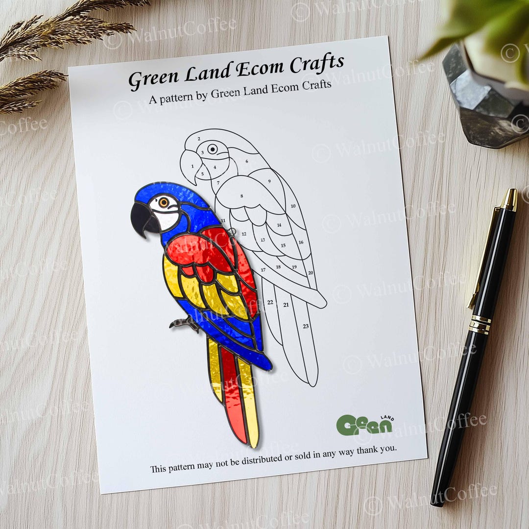 Scarlet Macaw Stained Glass Pattern Digital Download, Red Parrot Faux ...