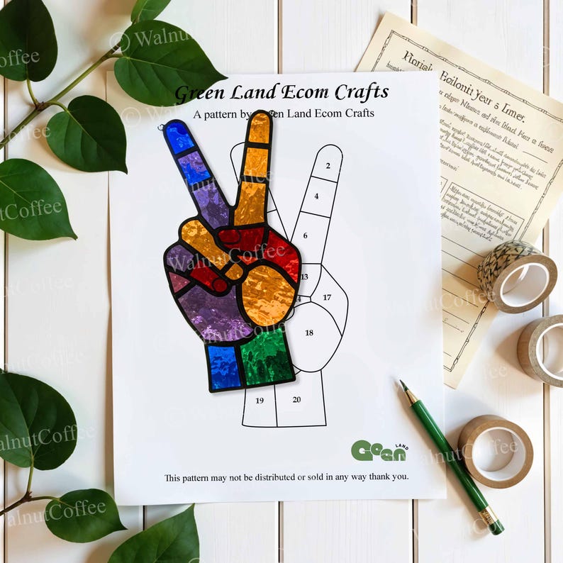 Peace Sign Stained Glass Pattern, V Sign Stained Glass Digital Download ...