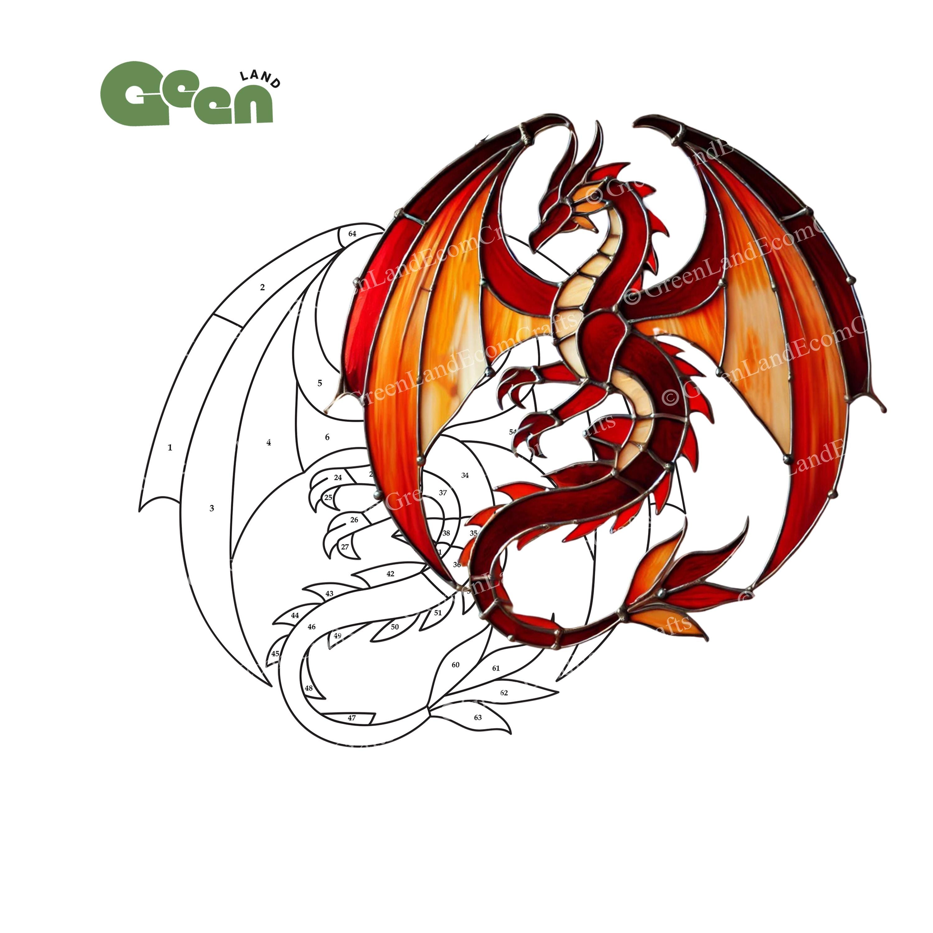 Digital Download Red Dragon Stained Glass Pattern, Dragon Flying ...