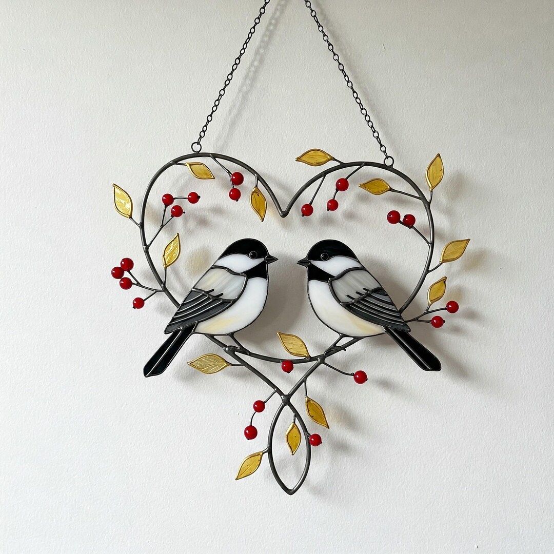 Digital Download Couple Chickadee With Heart Stained Glass Pattern ...
