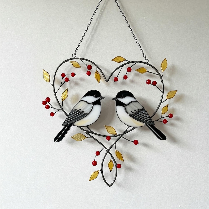 Digital Download Couple Chickadee With Heart Stained Glass Pattern ...