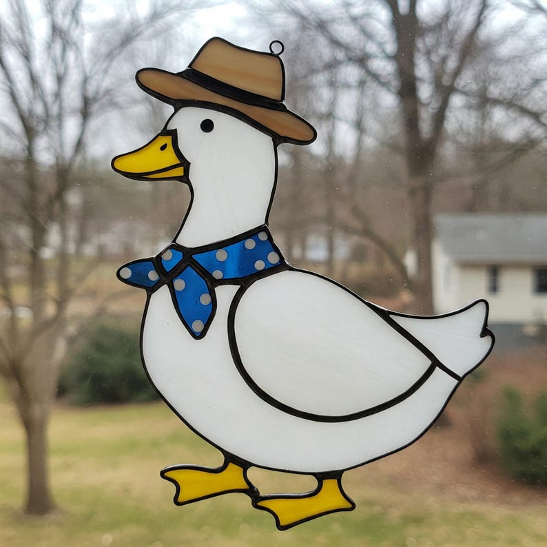 Stained Glass Duck Suncatcher, Cute Farm Duck Window Hanging, Handmade ...