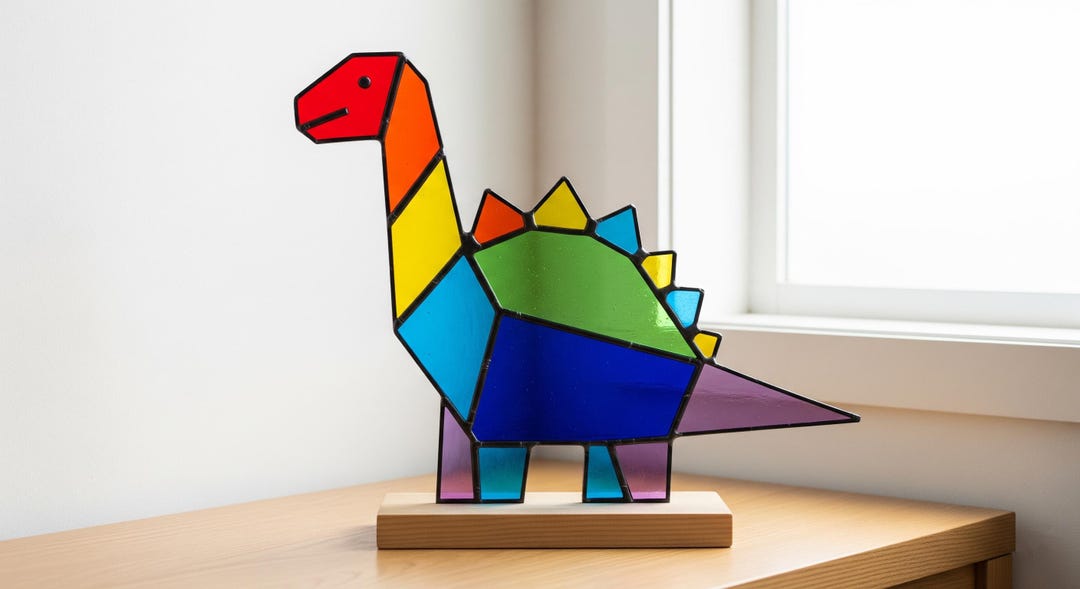 Rainbow Dinosaur Stained Glass, Colorful Geometric Dinosaur PDF Pattern ...