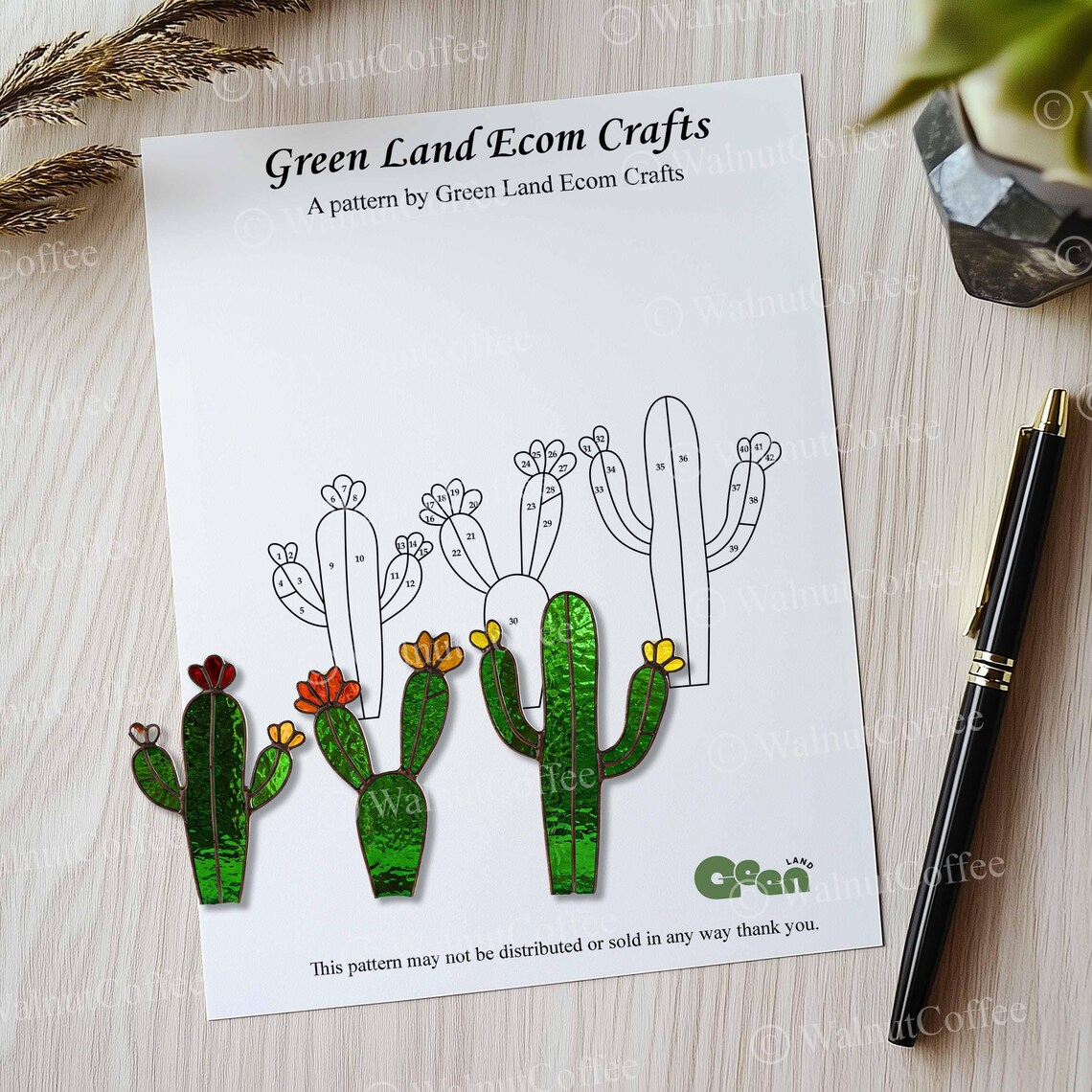 Stained Glass Cactus Digital Download, Cactus Trio in Pots With ...