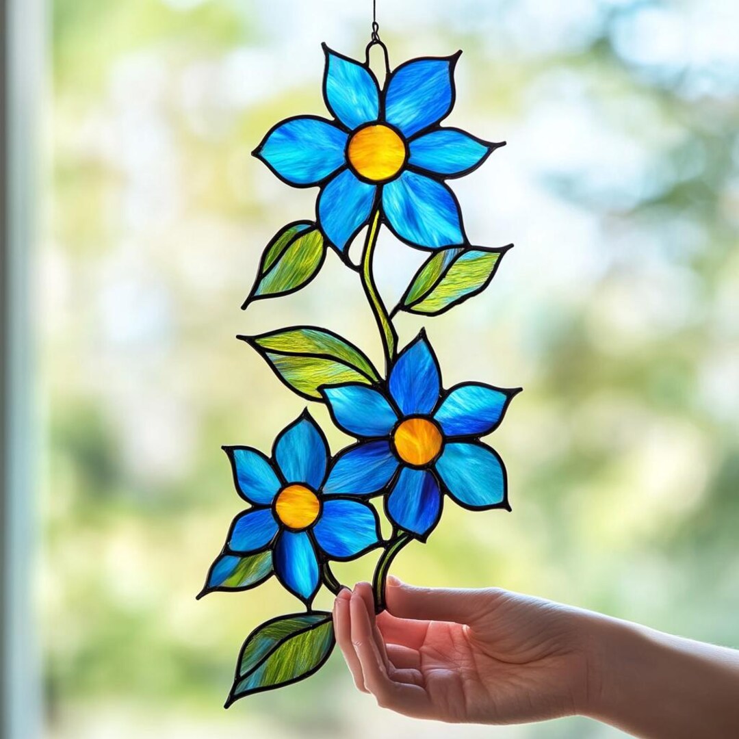 Stained Glass Potted Forget Me Not Flower Pattern, Forget Me Not Flower ...