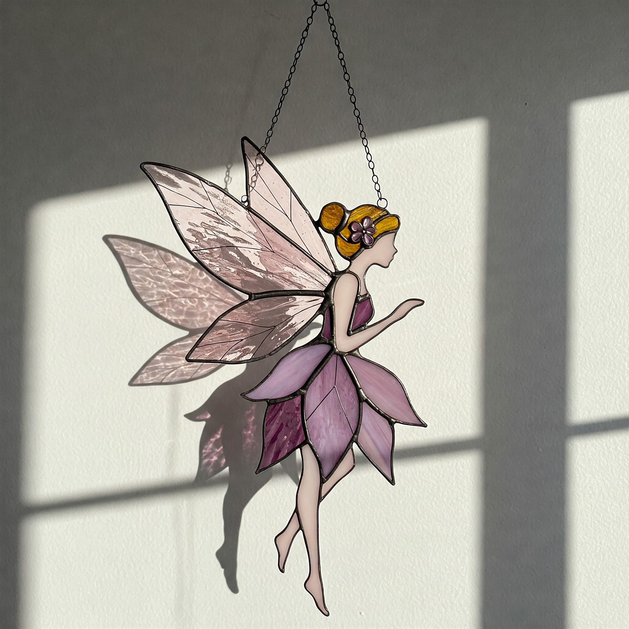 Fairy Purple With Purple Dress Stained Glass Pattern, Fairy Glass ...
