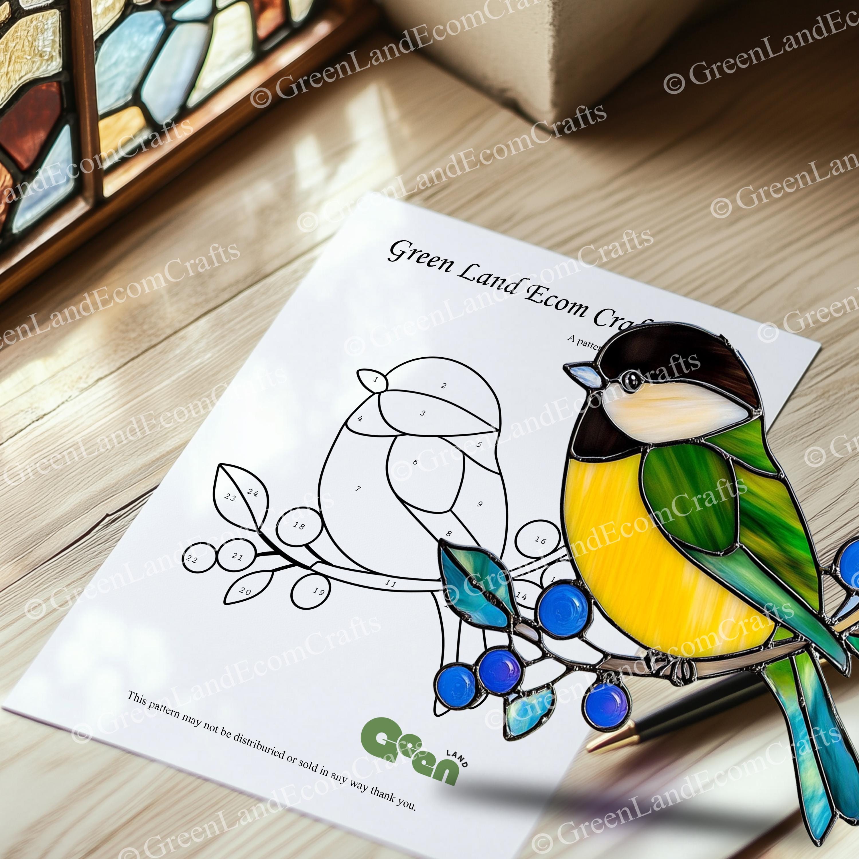 Digital Download Chickadee Stained Glass Pattern, Bird Suncatcher Home ...