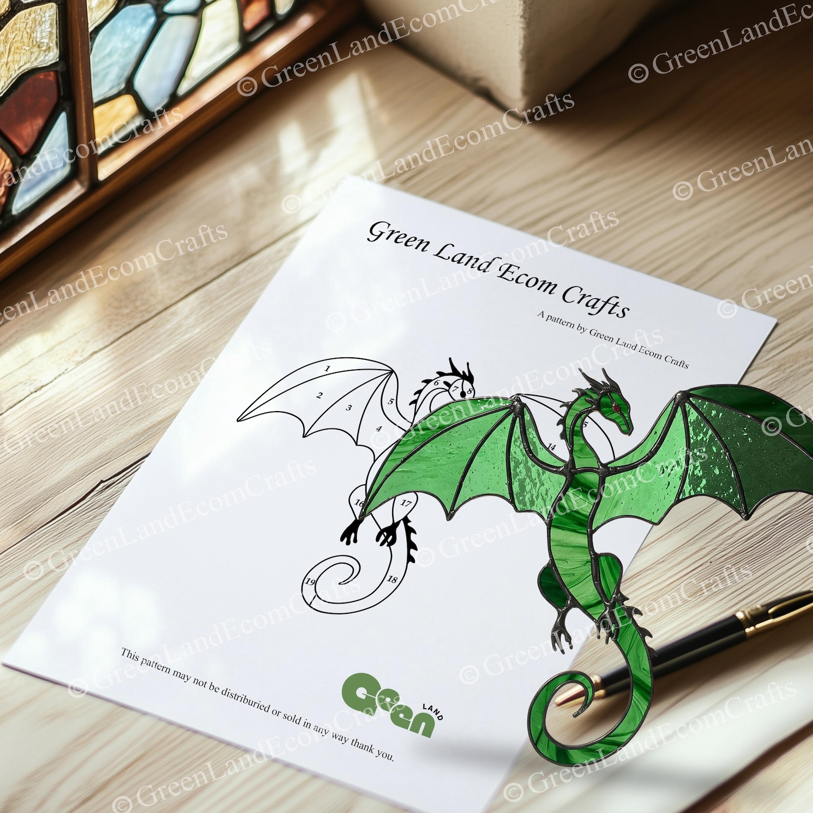 Digital Download Green Dragon Stained Glass Pattern, Dragon Suncatcher ...