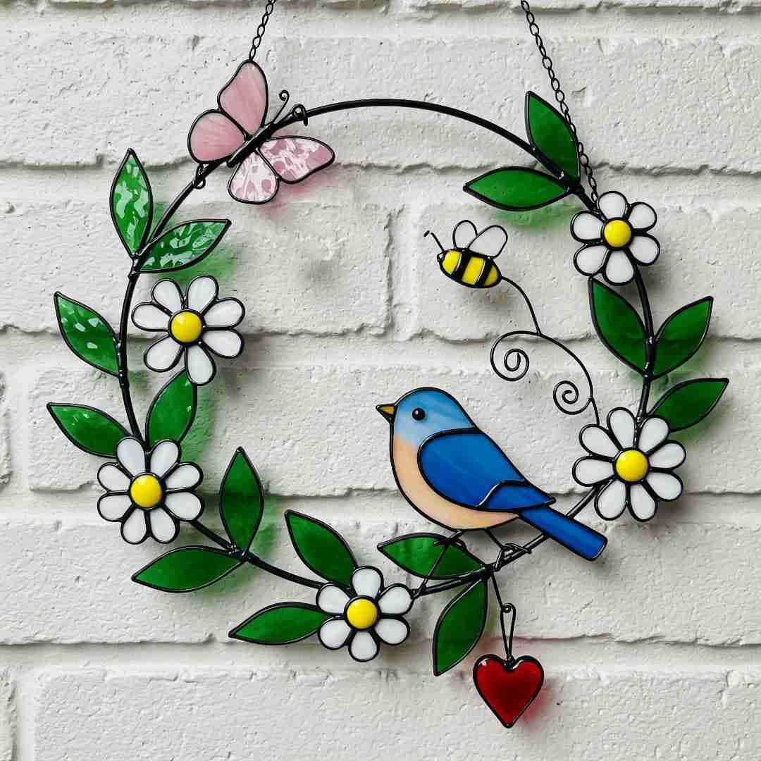 Bluebird Flowers Stained Glass Pattern Digital Download, Blue Tit Bird ...