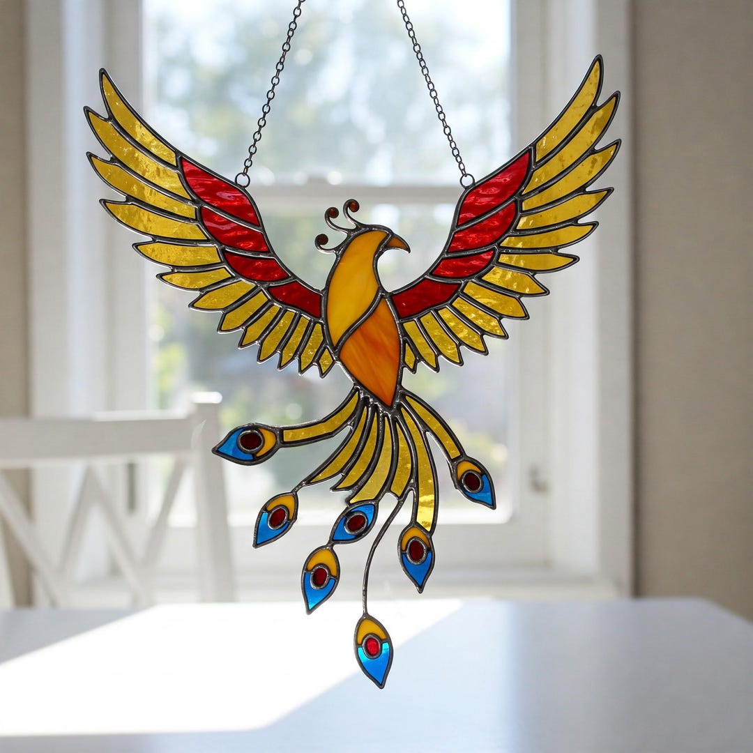 Phoenix Stained Glass Pattern Digital Download, Mythical Fire Bird ...