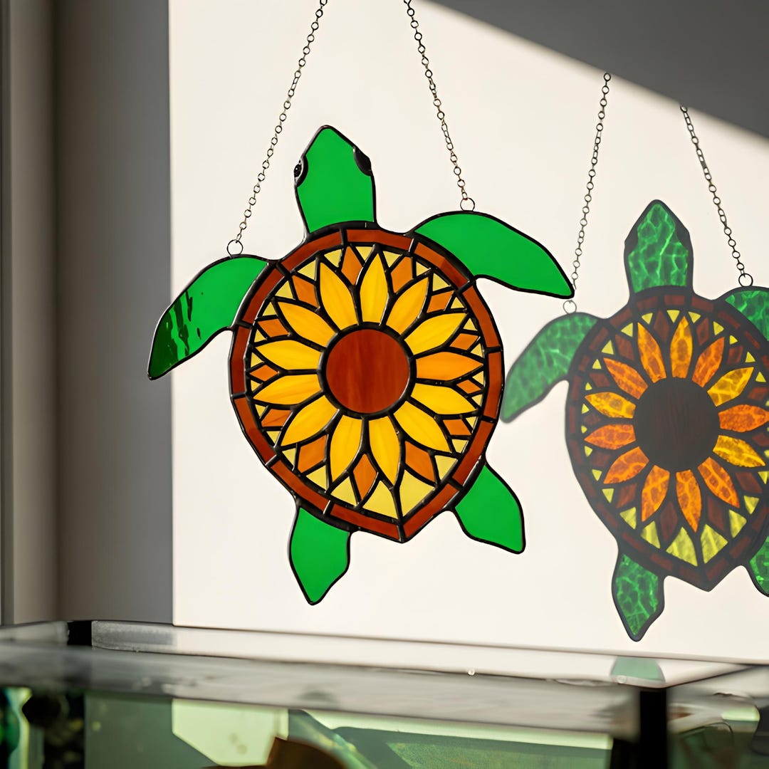 Sunflower Turtle Stained Glass Suncatcher, Sea Turtle Sunflower PDF ...