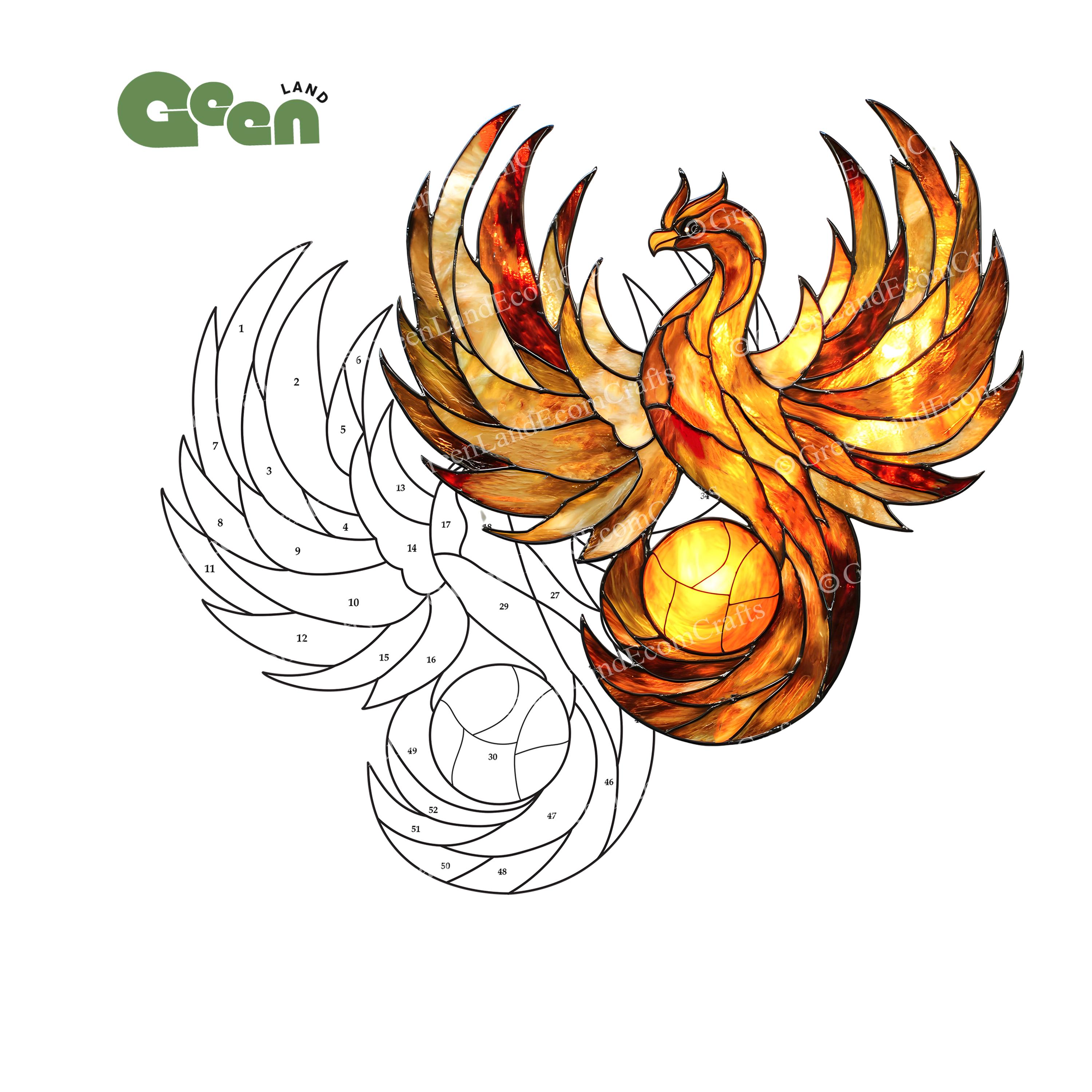 Bird Phoenix Hugs Golden Egg Stained Glass Pattern, Rising Phoenix ...
