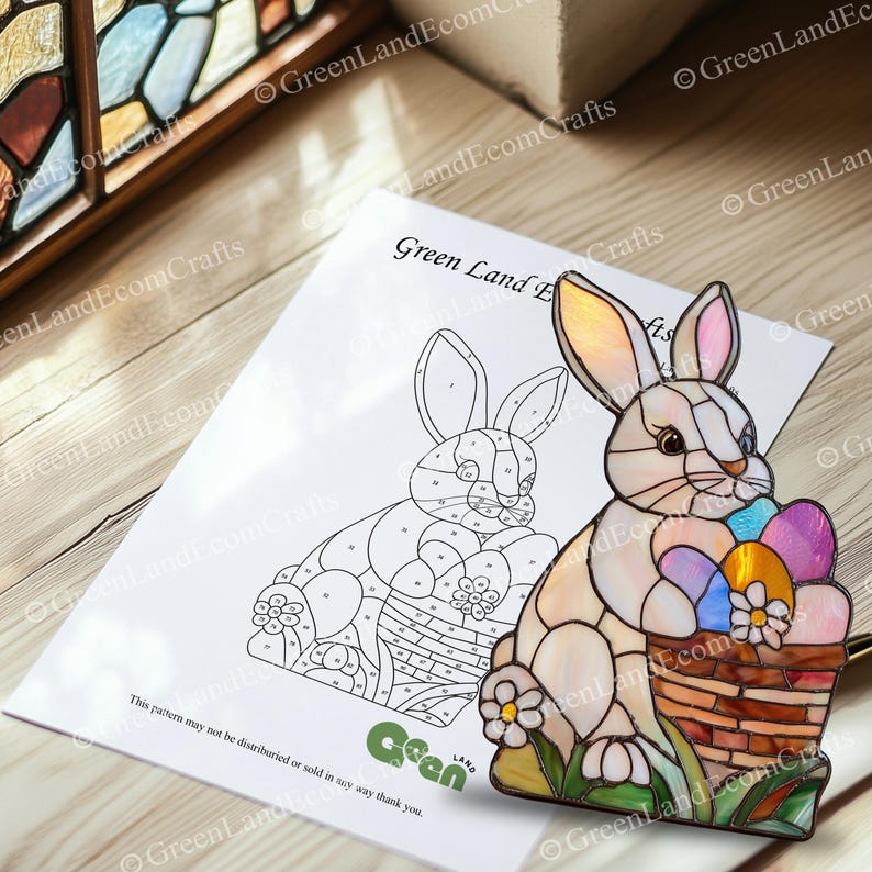 Stained Glass Easter's Day Bunny and Egg Pattern, Bunny Easter's Day ...