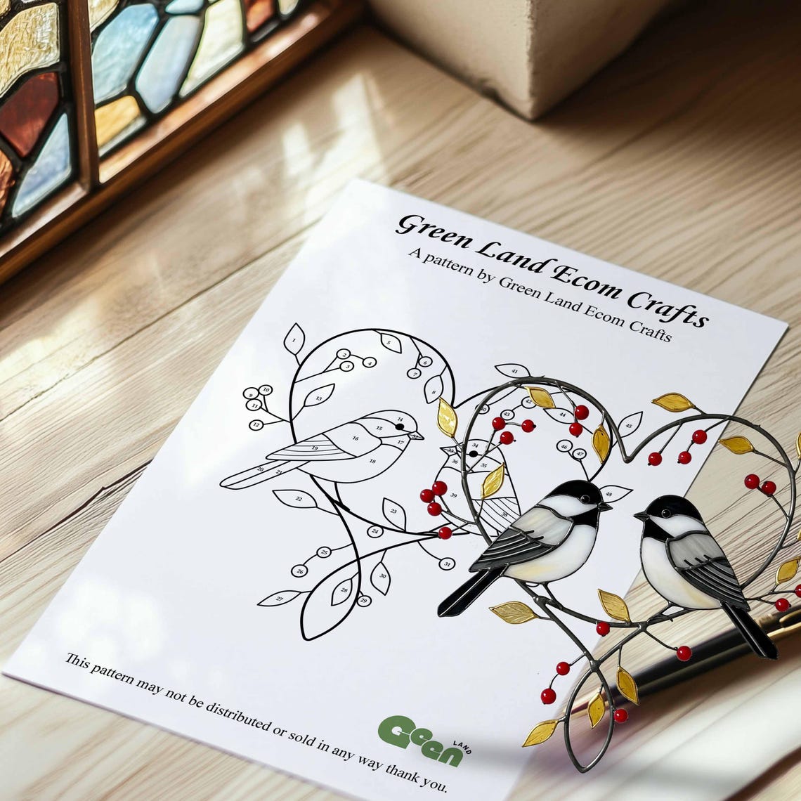Digital Download Couple Chickadee With Heart Stained Glass Pattern ...
