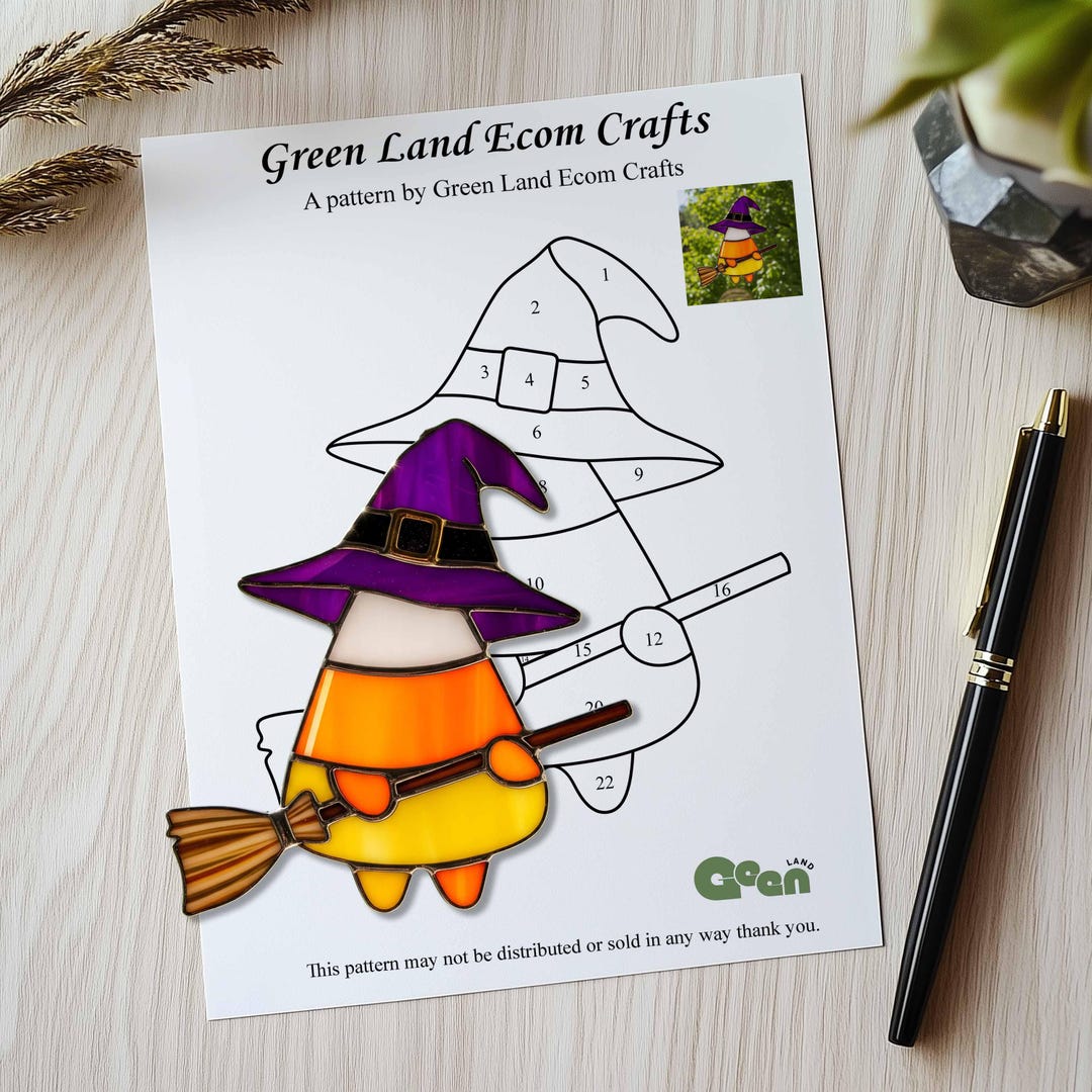 Candy Corn Witch Stained Glass Pattern, Halloween Suncatcher DIY ...