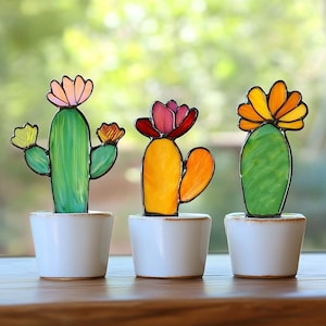 Stained Glass Cactus Pot Pattern Digital Download, Nature Leaves Decor ...