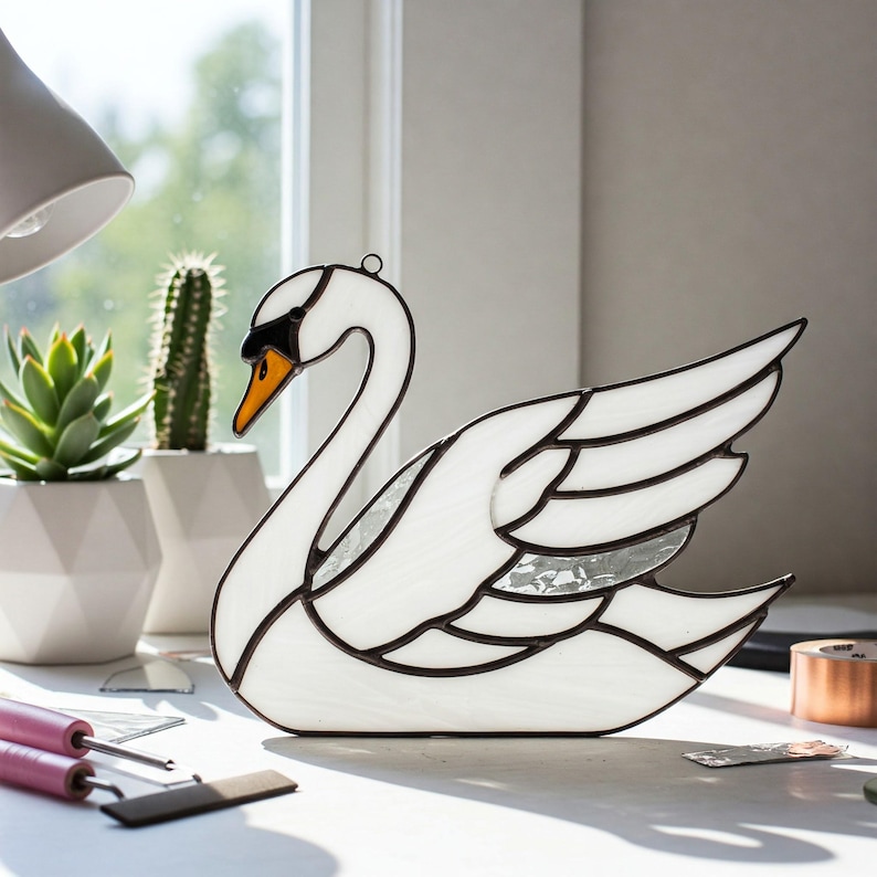 White Swan Stained Glass Pattern Digital Download, Swan Suncatcher ...