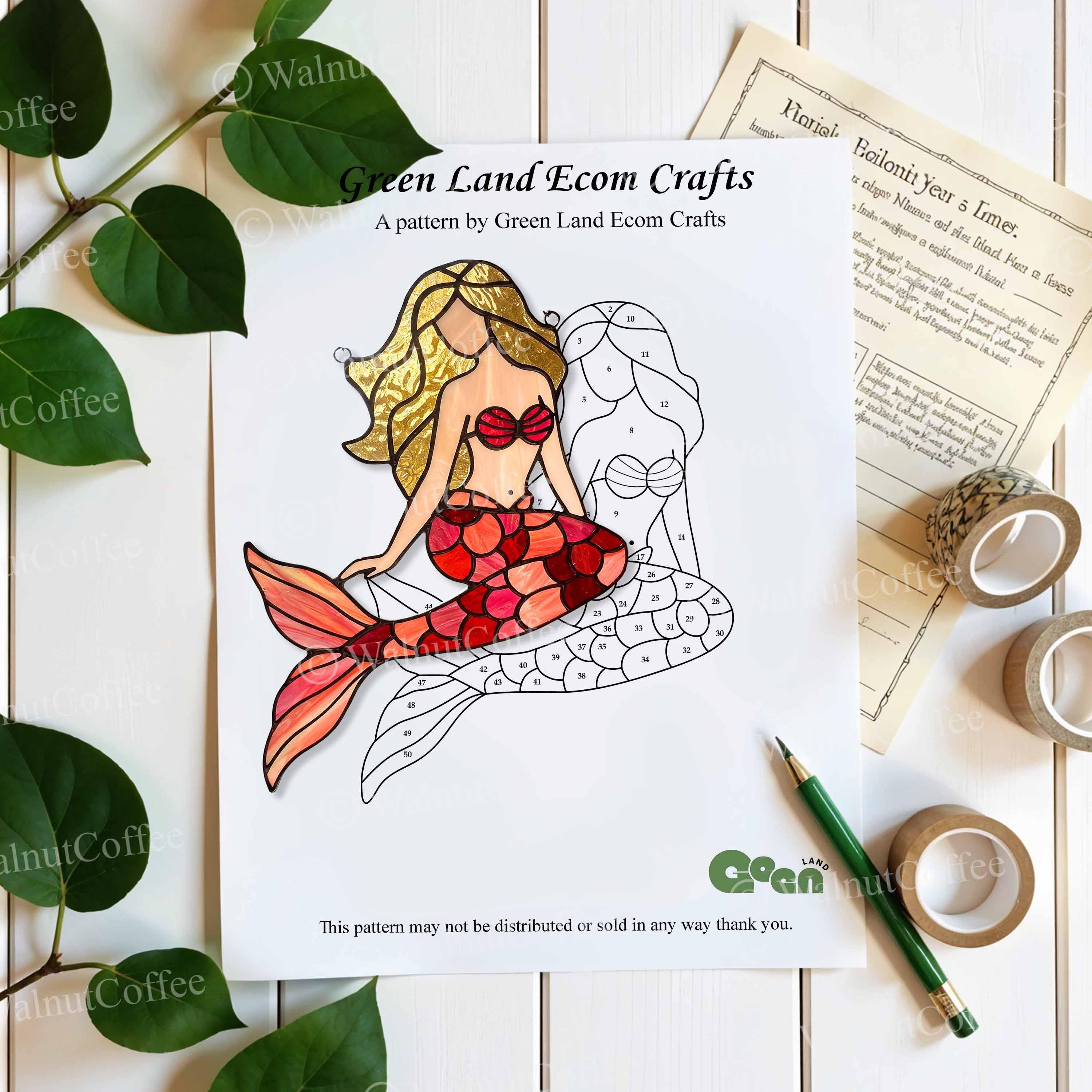 Mermaid Tiffany Stained Glass Pattern, Mermaid Glass Suncatcher Pattern ...