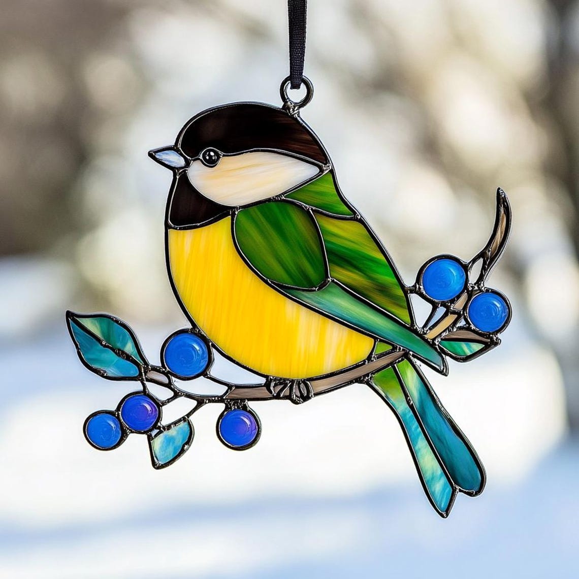 Digital Download Chickadee Stained Glass Pattern, Bird Suncatcher Home ...