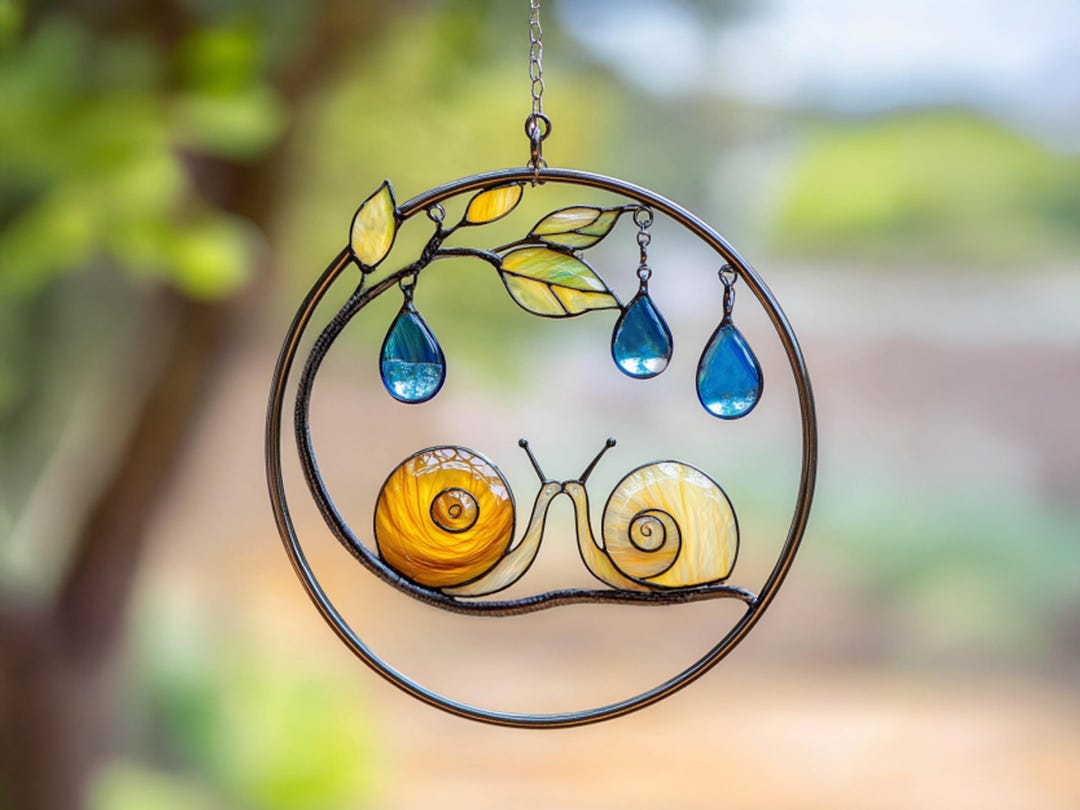 Snail on Branch Stained Glass Pattern, Blue Crystal DIY Stained Glass ...