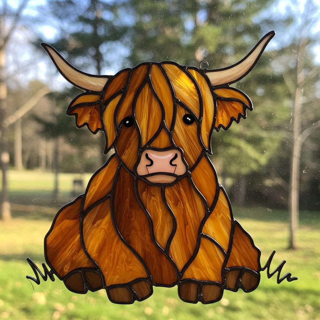 Highland Cow Stained Glass Pattern Digital Download, Highland Cow Glass ...