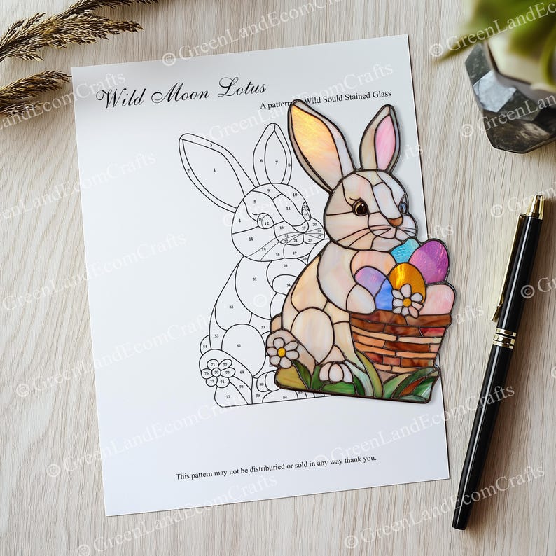 Stained Glass Easter's Day Bunny and Egg Pattern, Bunny Easter's Day ...