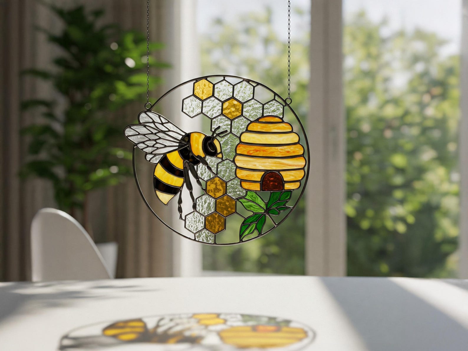 Bee and Beehive Stained Glass Pattern Digital Download, Honeycomb Glass ...