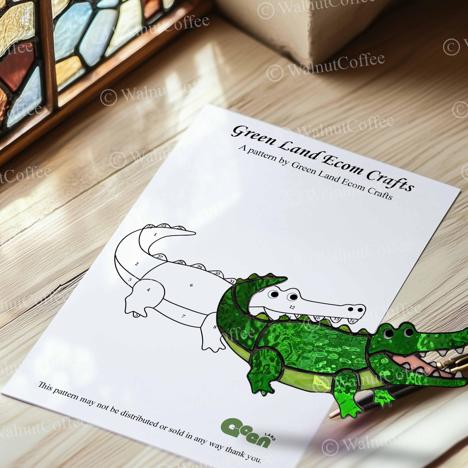 Crocodile Stained Glass Pattern Digital Download, Crocodile Suncatcher ...