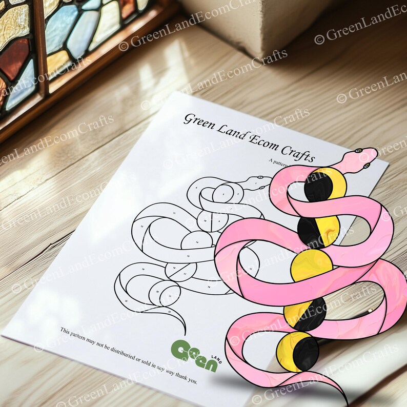 Twisting Snake and Moon Stained Glass Pattern, Pink Snake Stained Glass ...