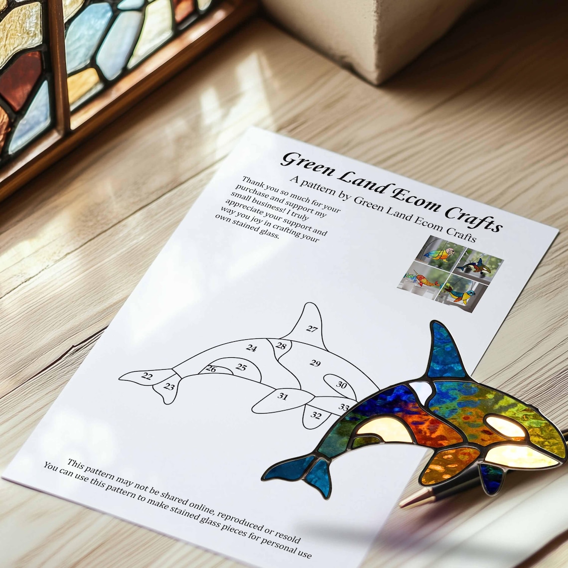 Orca Whale Stained Glass Pattern Digital Download, Killerwhale ...