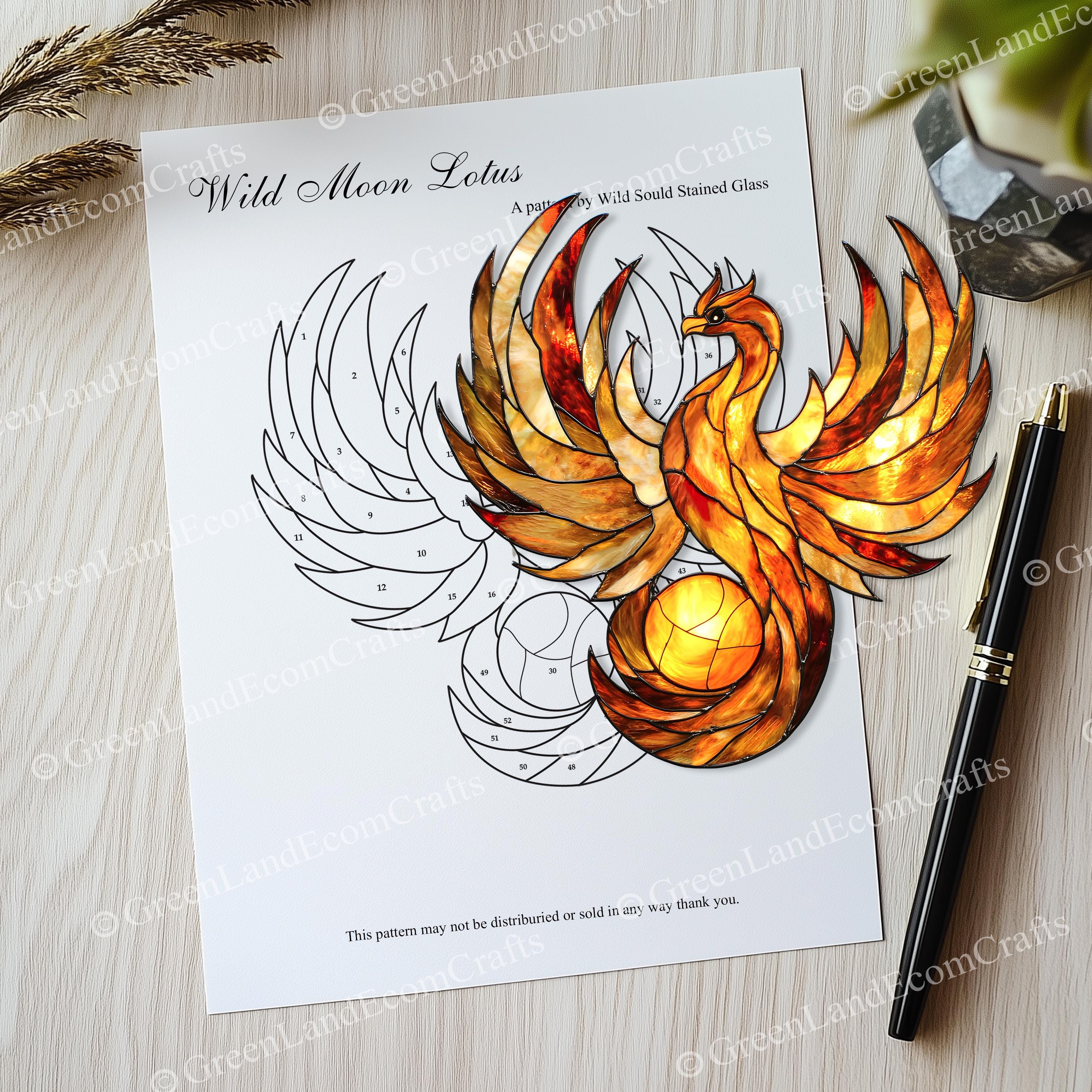 Bird Phoenix Hugs Golden Egg Stained Glass Pattern, Rising Phoenix ...