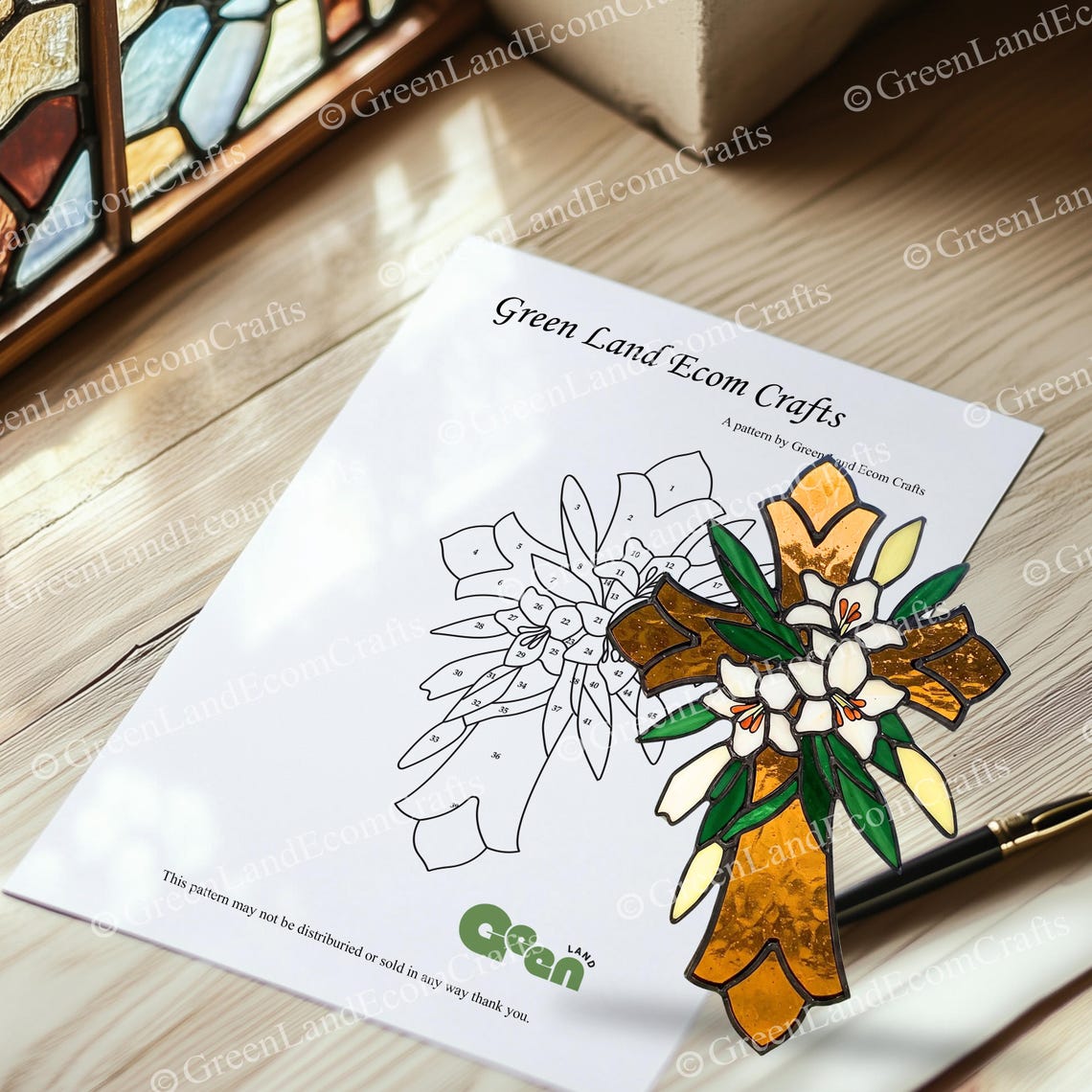 Easter Lily Flower Stained Glass Pattern Digital Download, Lily Cross ...