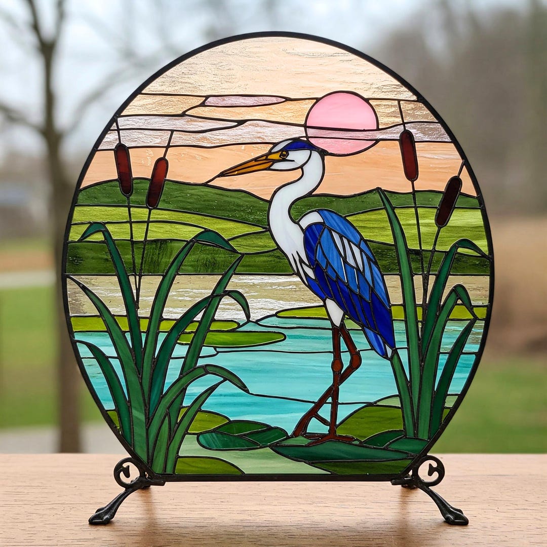 Blue Heron Stained Glass Pattern Digital Download, Lake Crane ...
