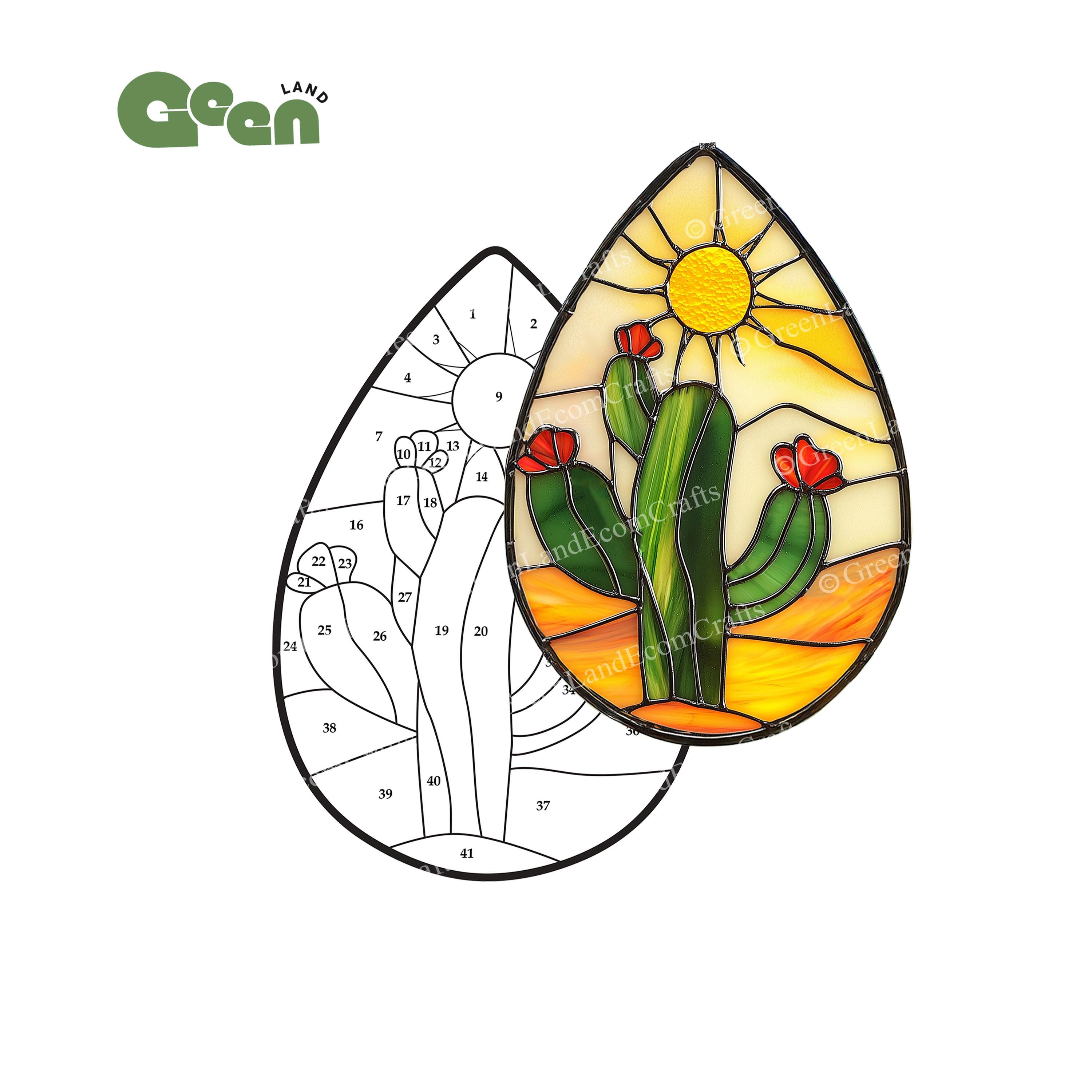 Mini Drops Cactus Stained Glass Pattern, Cactus Flower Stained Glass ...