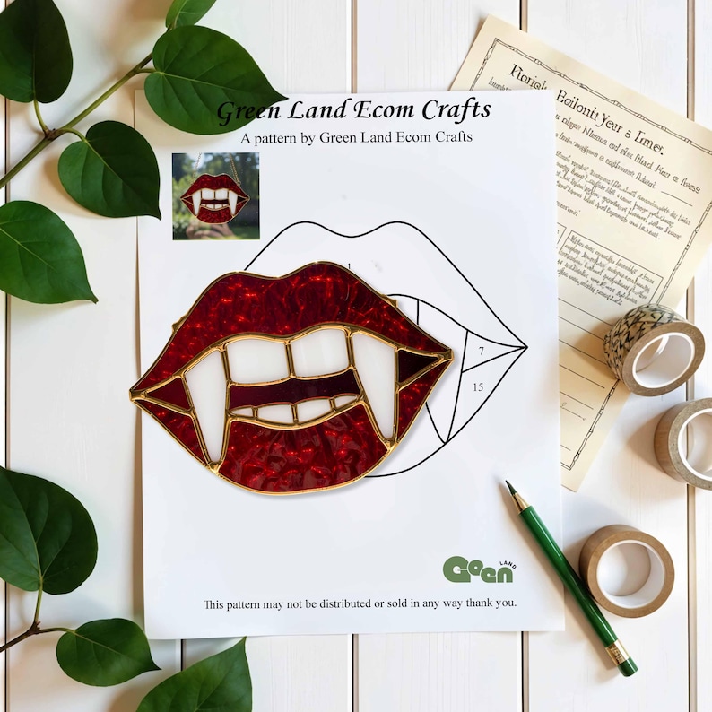 Vampire Lips Stained Glass Suncatcher, Gothic Halloween Window Hanging ...