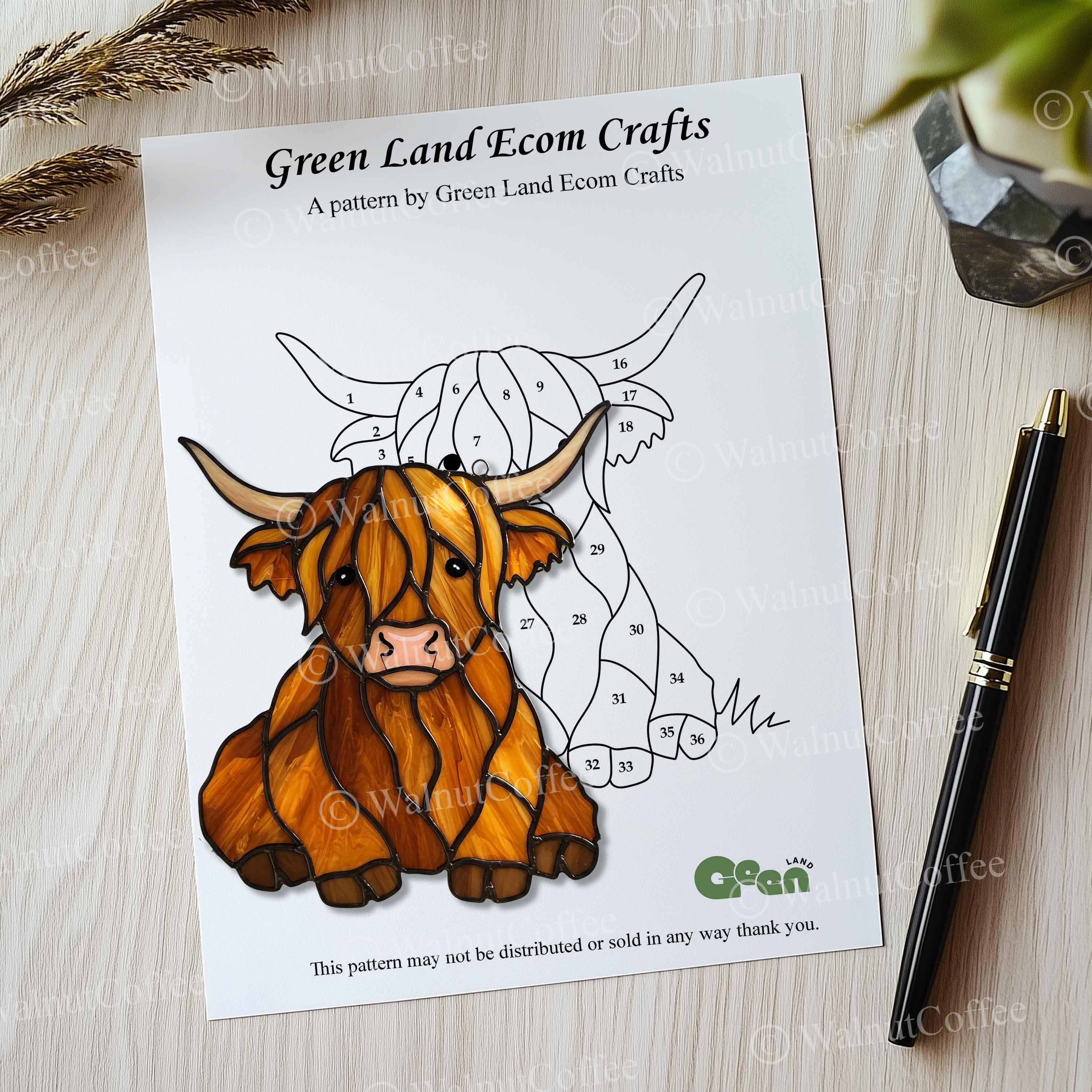 Highland Cow Stained Glass Pattern Digital Download, Highland Cow Glass ...