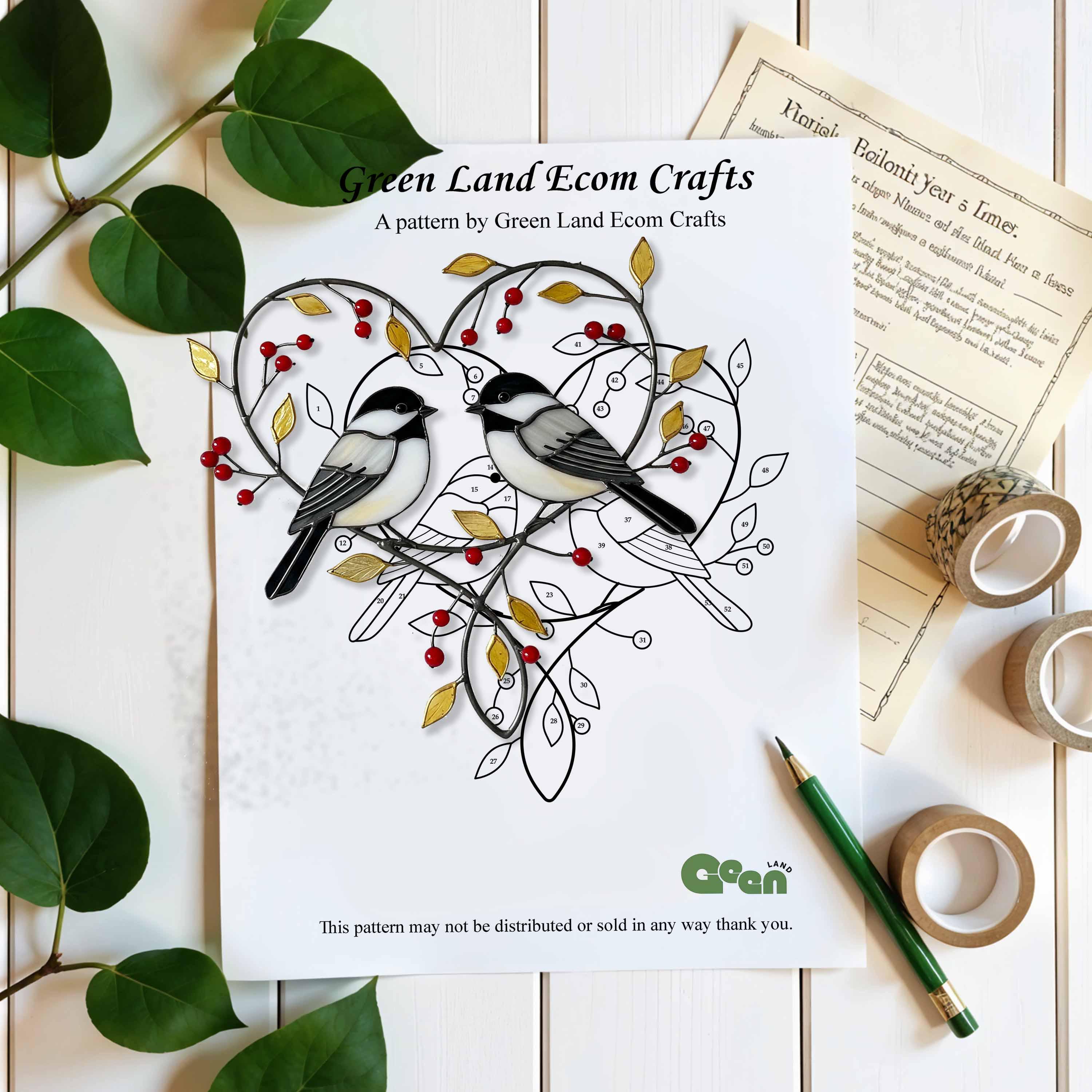 Digital Download Couple Chickadee With Heart Stained Glass Pattern ...