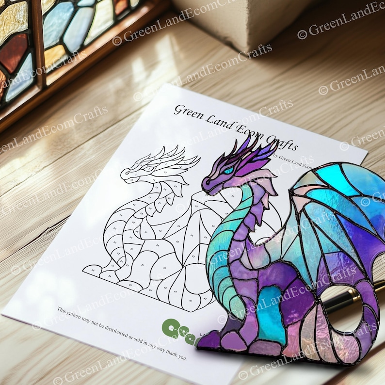 Digital Download Dragon Stained Glass Pattern, Stained Glass Pattern ...