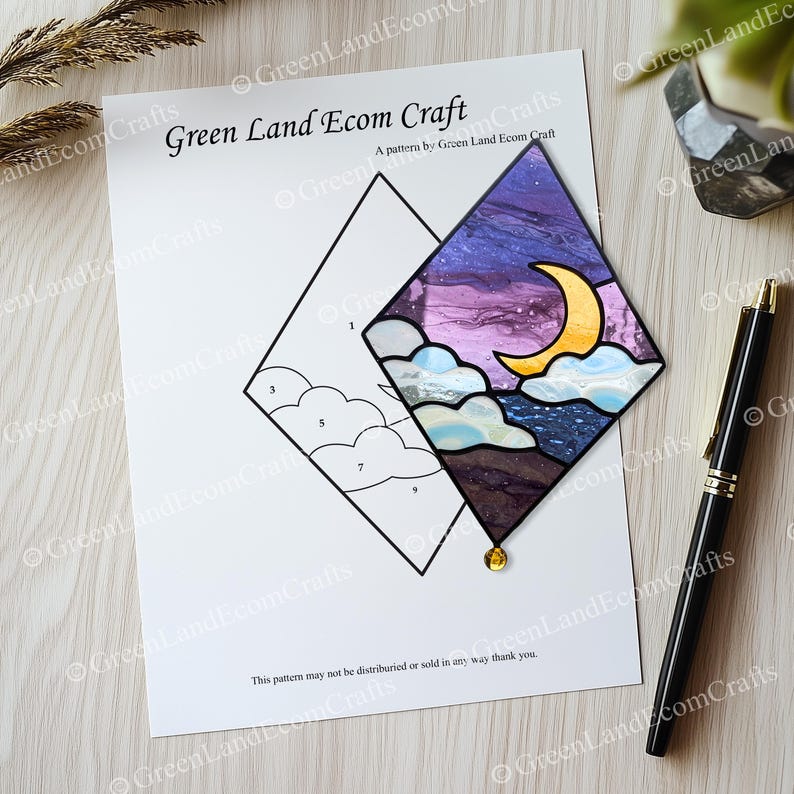 Mini Diamond Moon Stained Glass Pattern, Celestial Moonlit Suncatcher ...