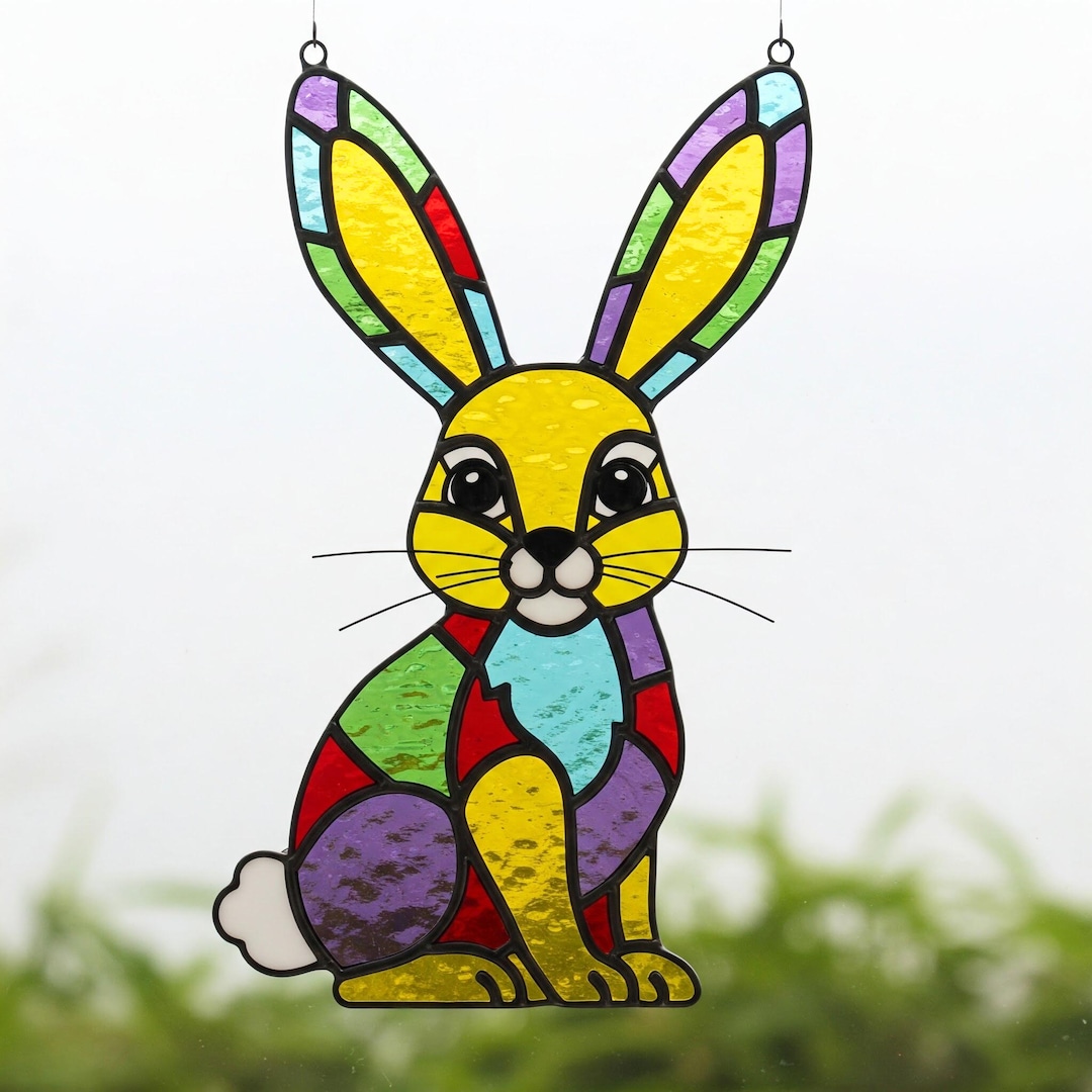 Stained Glass Easter's Day Bunny Pattern, Colorful Bunny Easter's Day ...