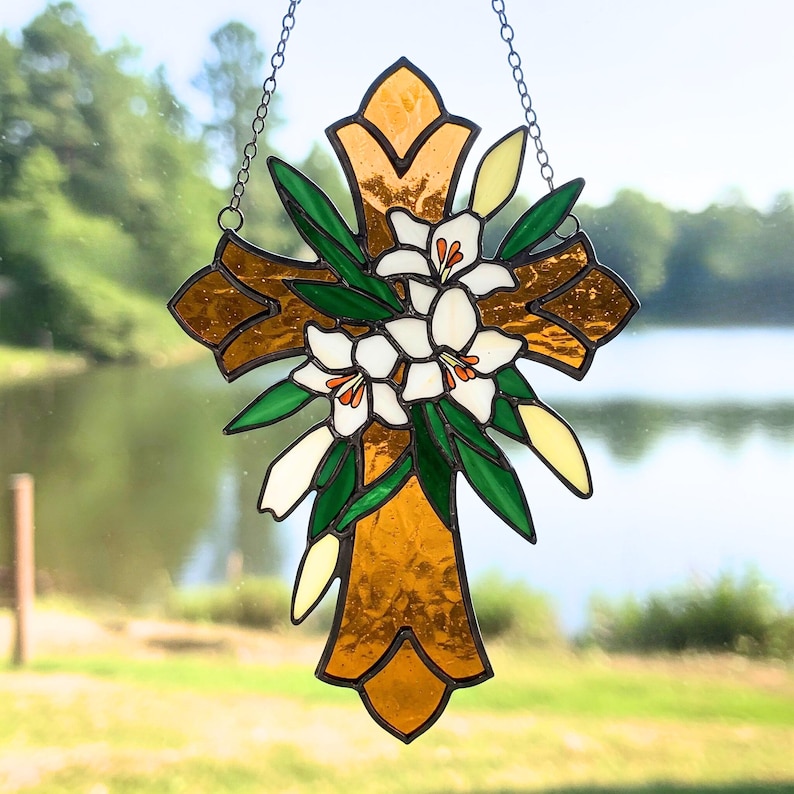 Easter Lily Flower Stained Glass Pattern Digital Download, Lily Cross ...