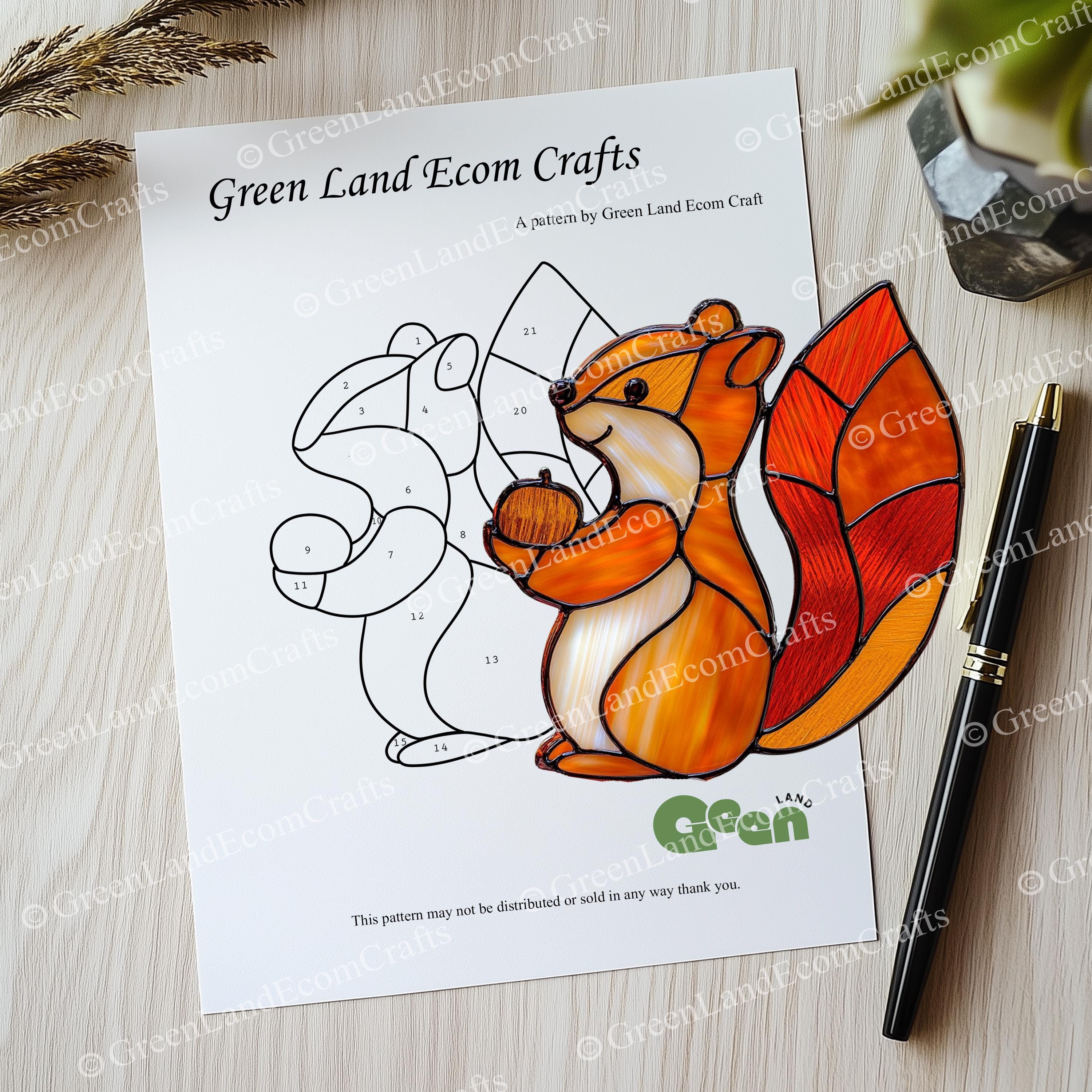 Squirrel and Acorn Stained Glass Pattern Digital Download, Cute Autumn ...